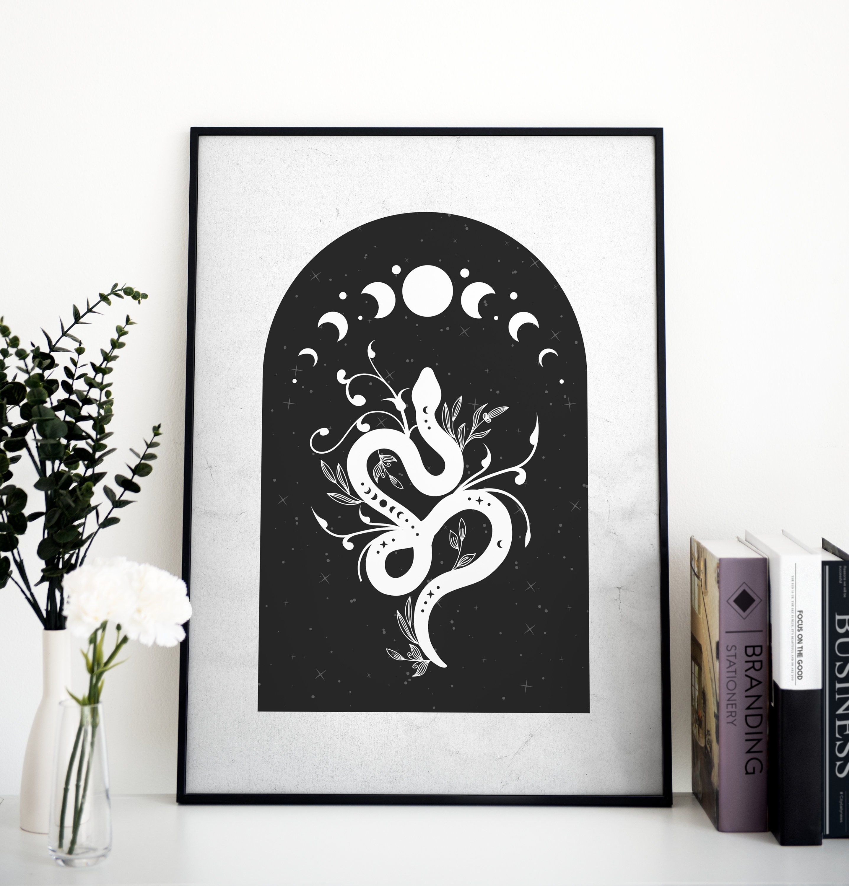 Boho Snake Moon Phases Printable Wall Art Minimal Celestial Digital ...