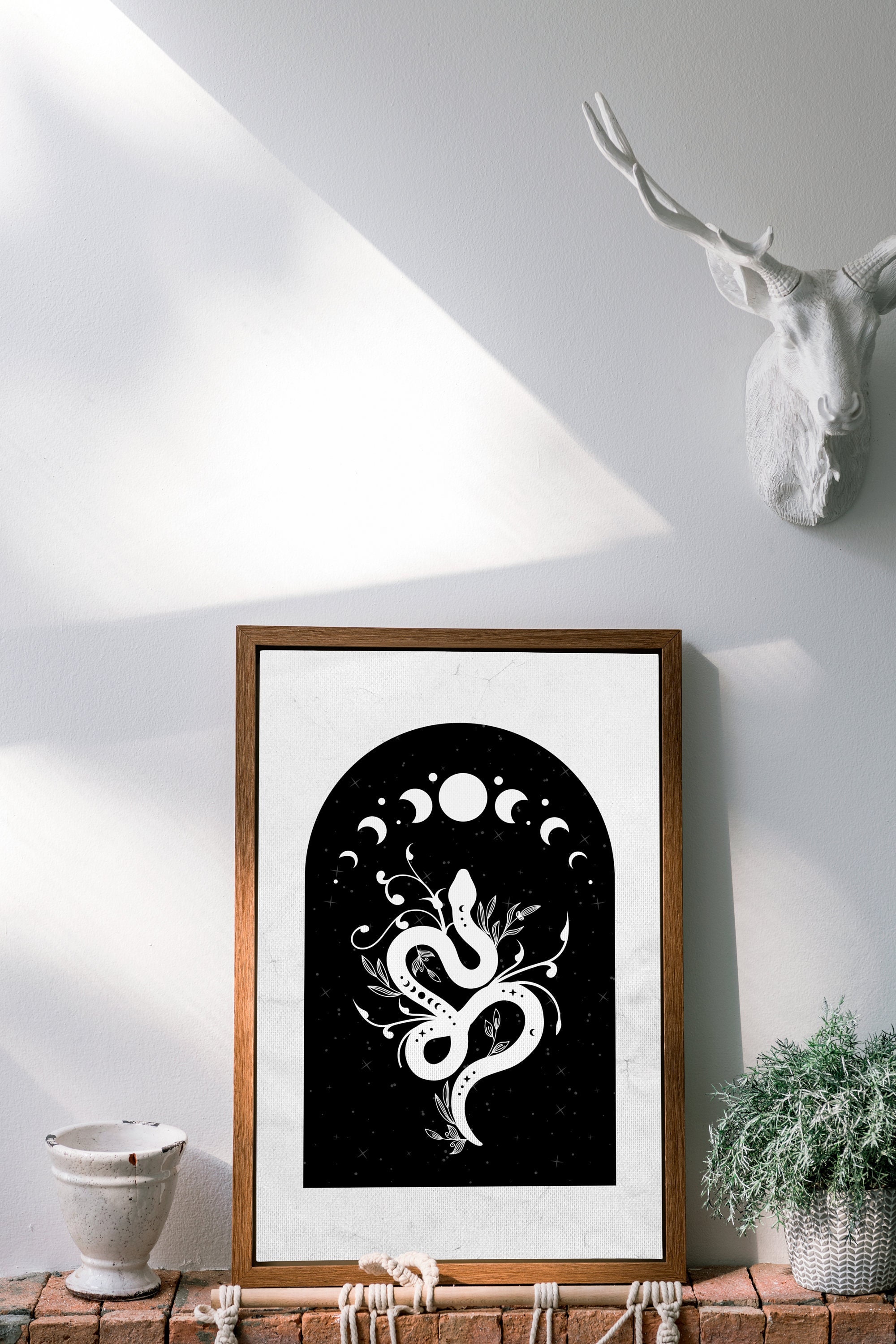 Boho Snake Moon Phases Printable Wall Art Minimal Celestial Digital ...