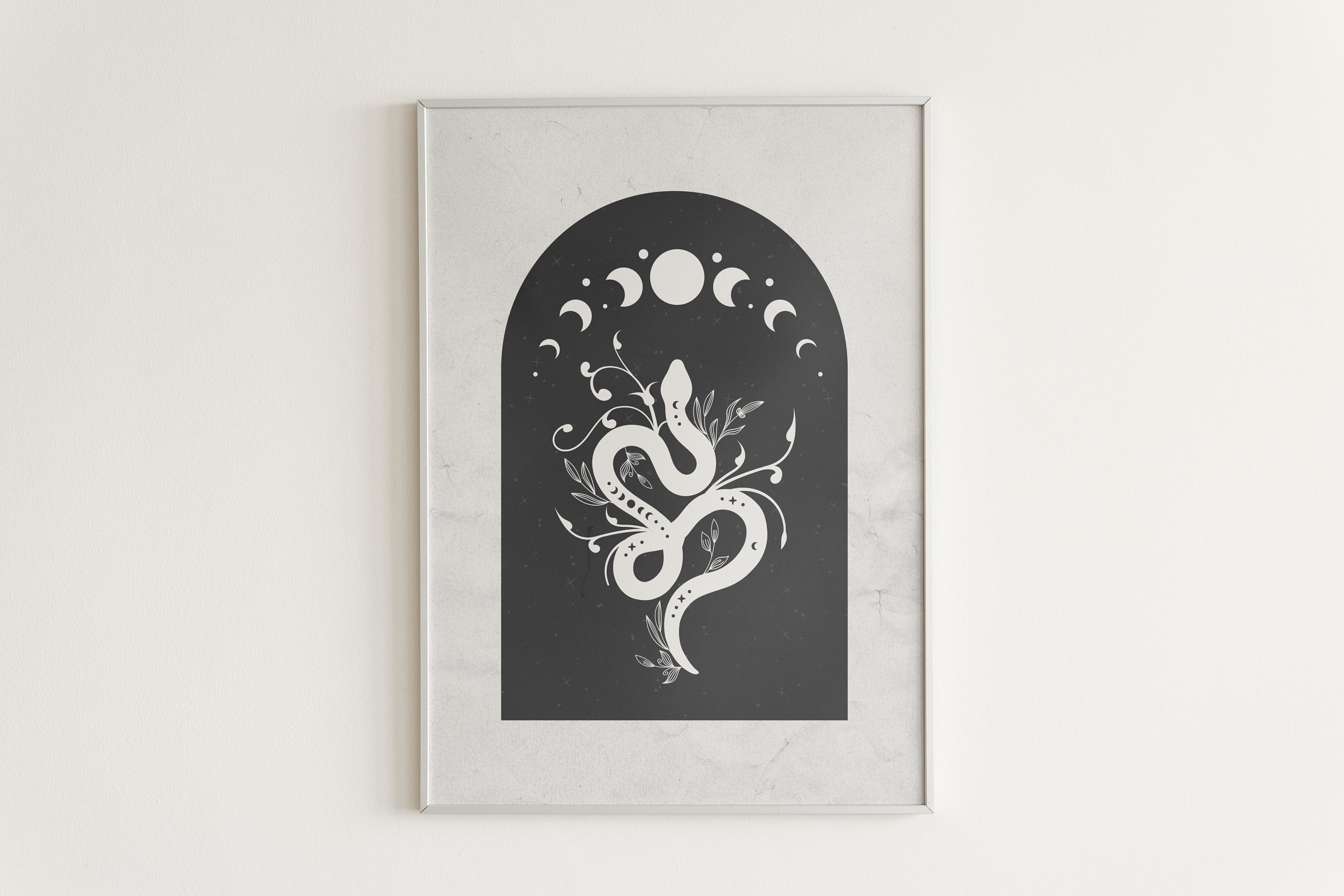 Boho Snake Moon Phases Printable Wall Art Minimal Celestial Digital Download Black and White ...
