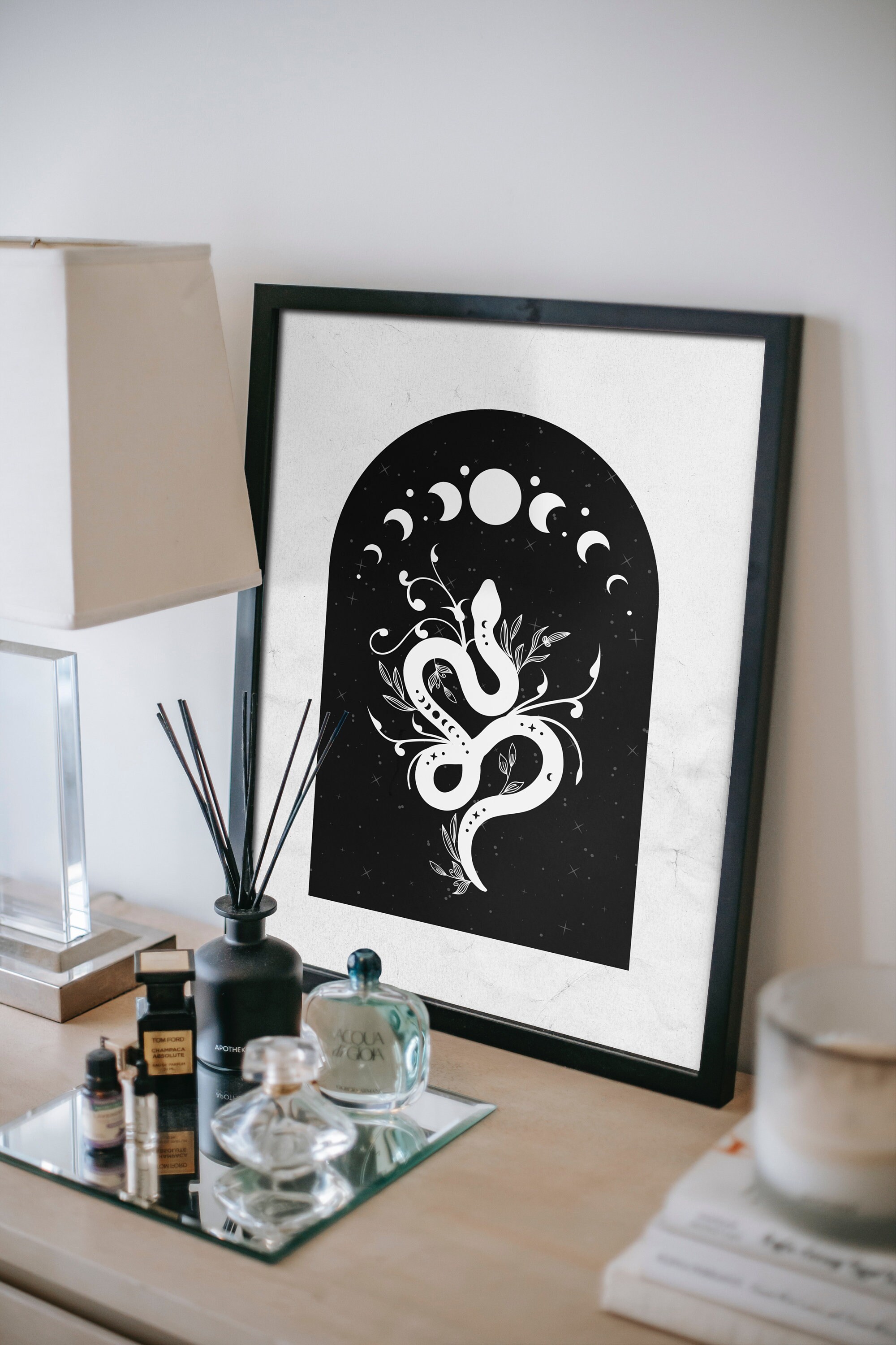 Boho Snake Moon Phases Printable Wall Art Minimal Celestial Digital ...