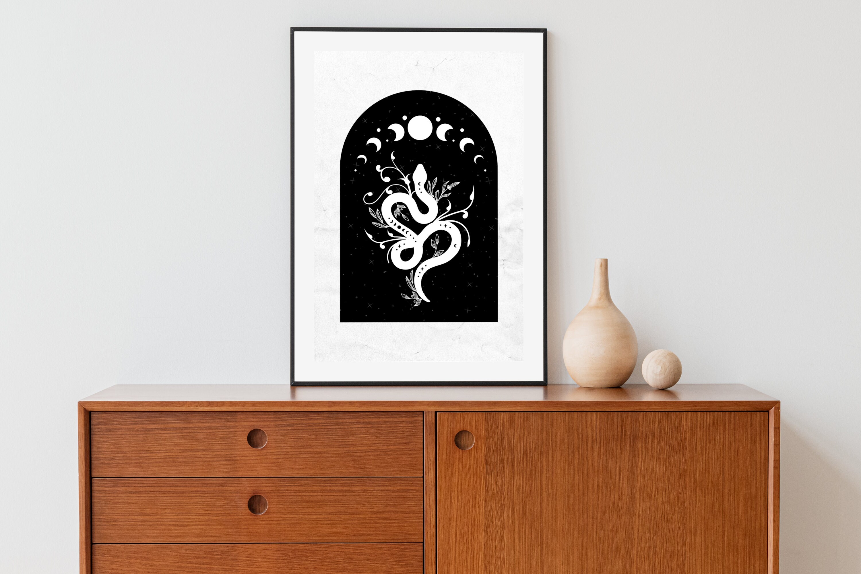 Boho Snake Moon Phases Printable Wall Art Minimal Celestial Digital ...