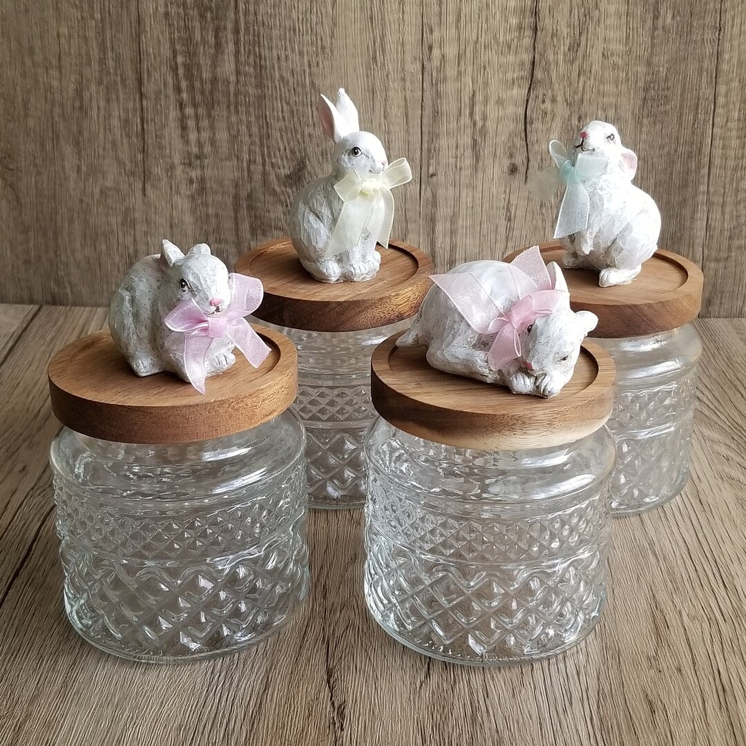 Spring Bunny Glass Candy Jar W/ Wood Airtight Lid 27 FL OZ - Etsy