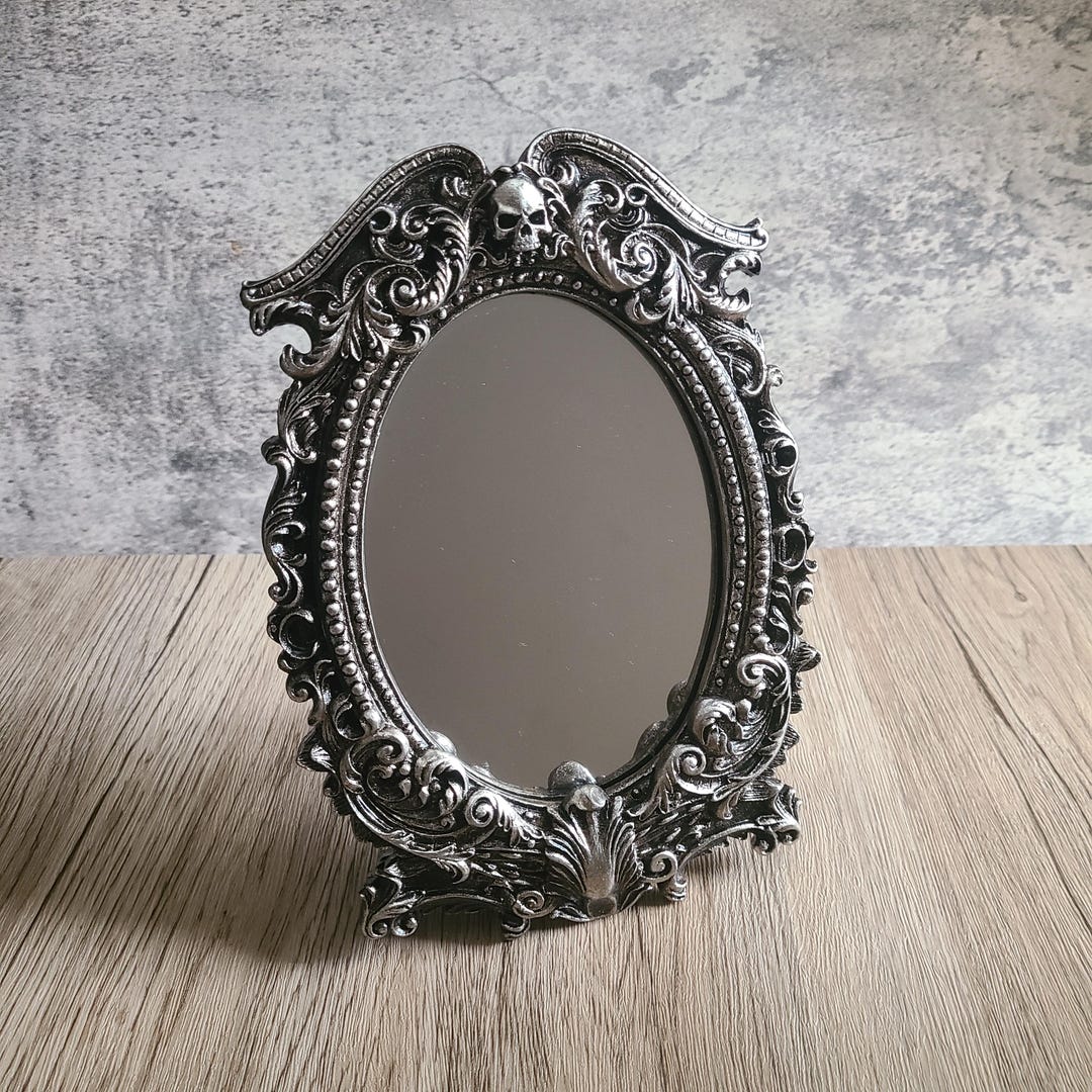 Oval Mirror, Tabletop Mirror, Gothic Skull Resin Mirror W/ Stand - Etsy