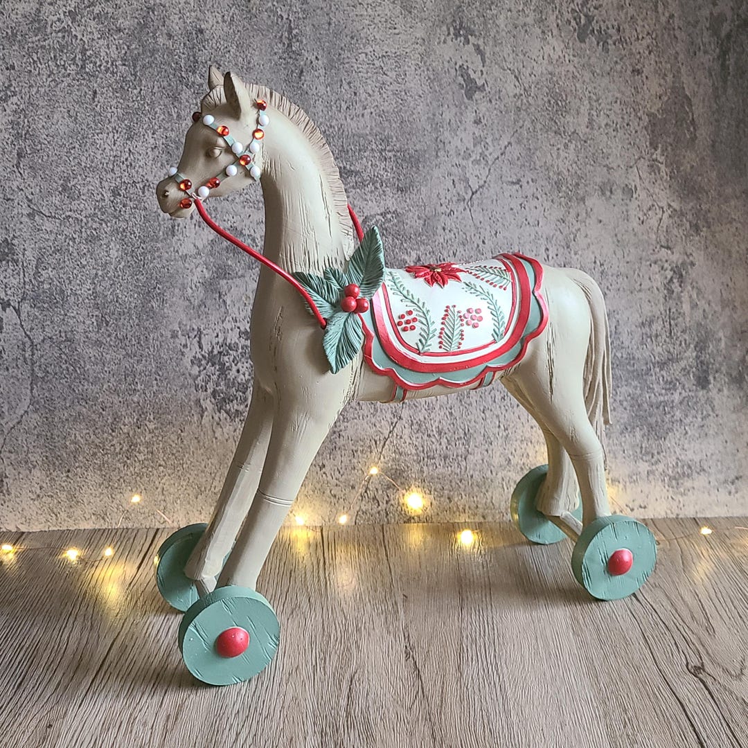 Resin Vintage-style Holiday Wheeled Toy Horse Decor - Etsy