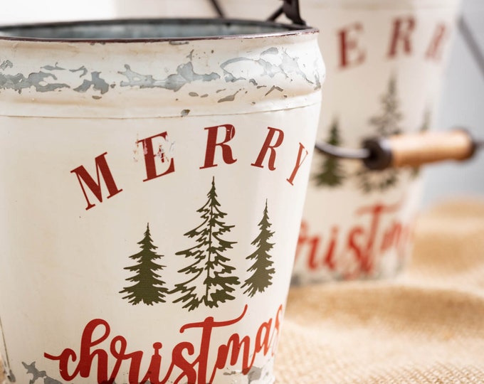 Merry Christmas Buckets Set of 2 - Etsy