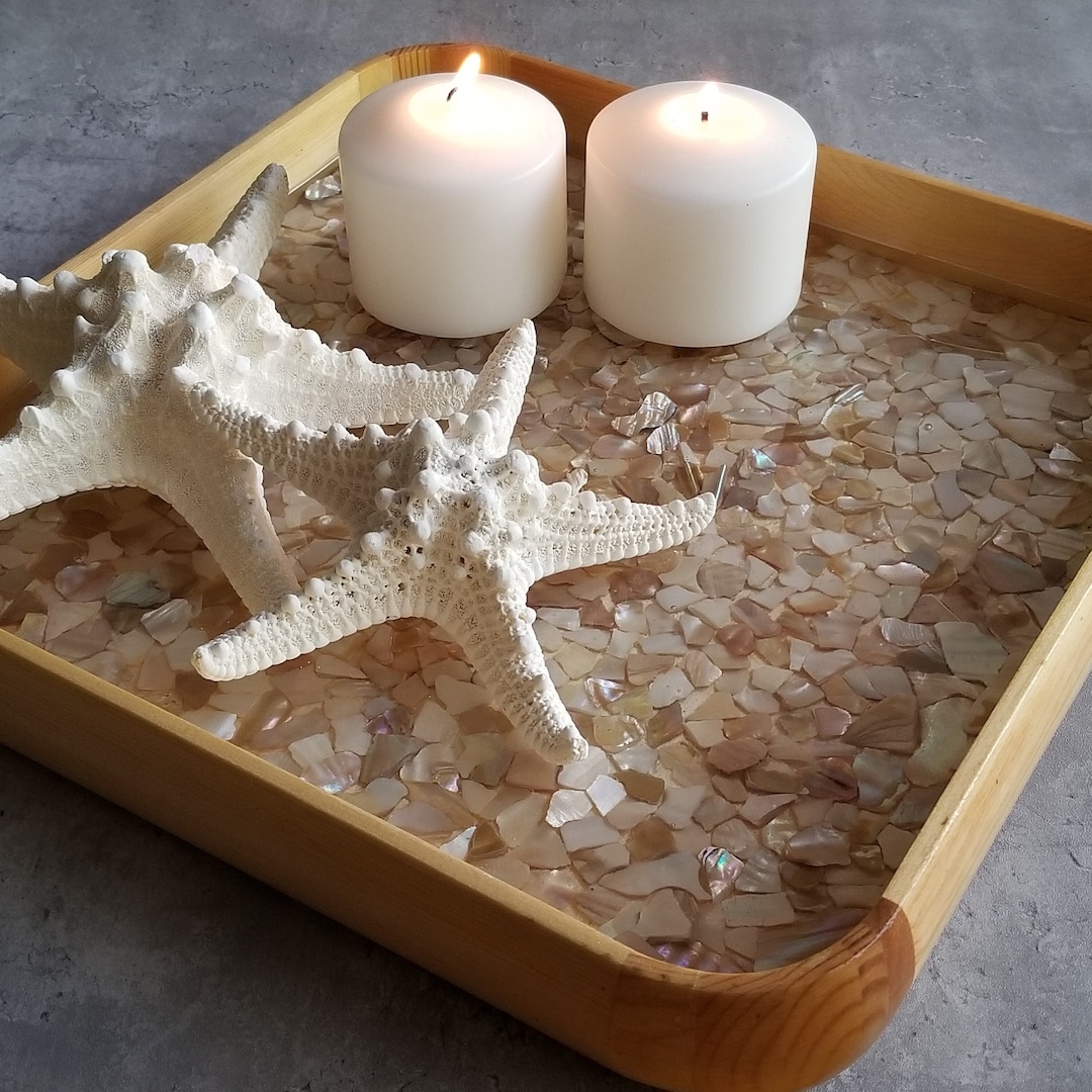Shell Chip Wood Serving Tray With Clear Resin Finish - Etsy