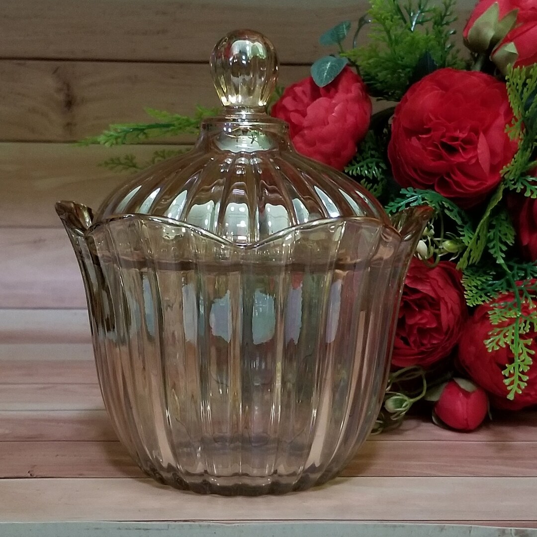 Royal Crown Victorian Style Iridescent Amber Glass Candy Jar - Etsy