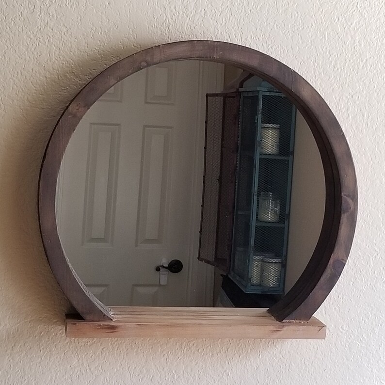 Round Wooden Mirror With Shelf - Etsy
