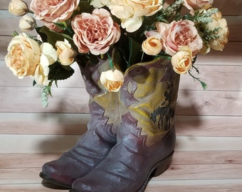 A Ceramic Planter in the Shape of A Rustic Shabby Worn Cowboy Boot See ...