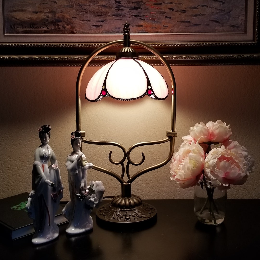 Pink Alabaster With Red Favrile Gem Austrian Glass Table Lamp - Etsy