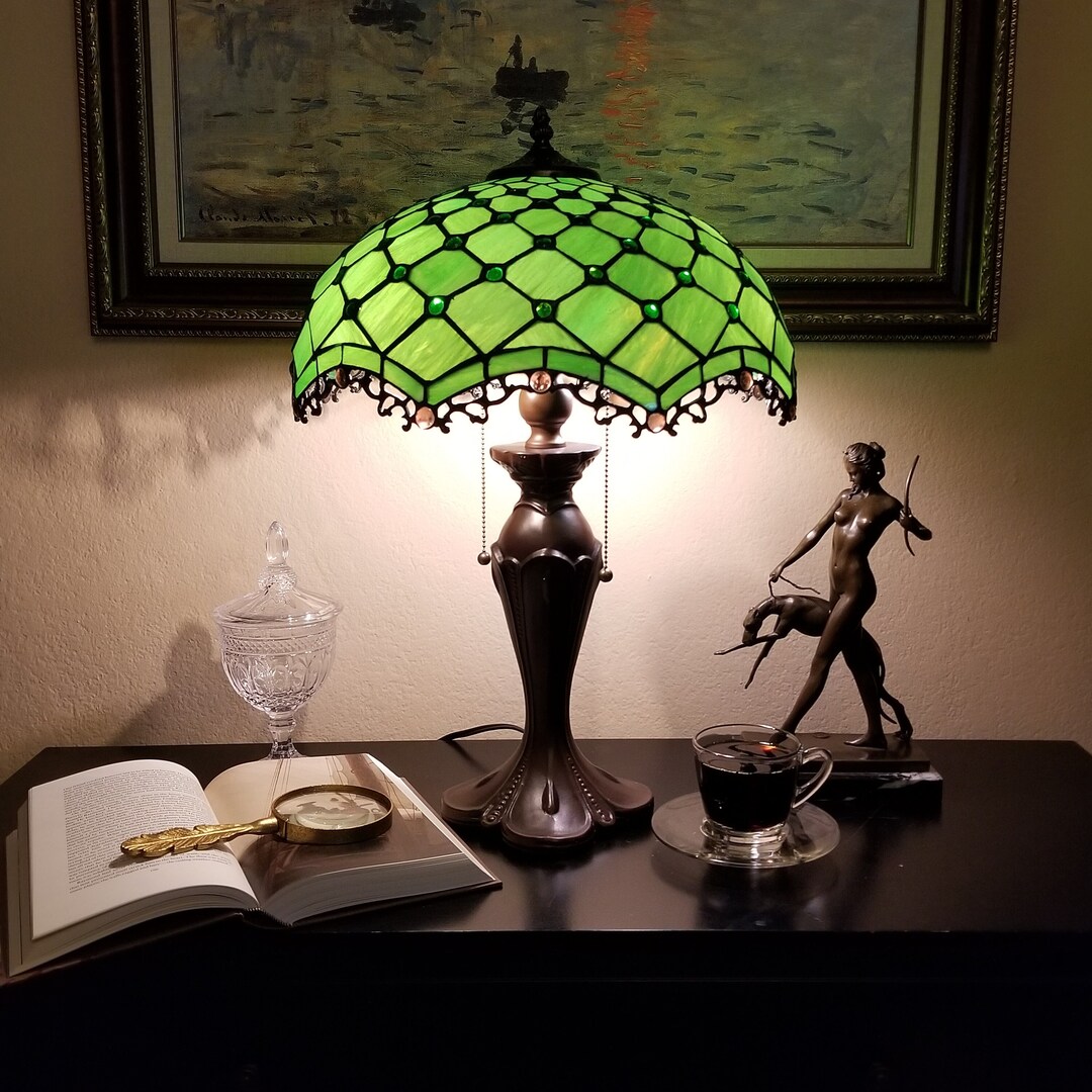 Col. Pickering Green Reading Room Favrile Jeweled Glass Table Lamp - Etsy