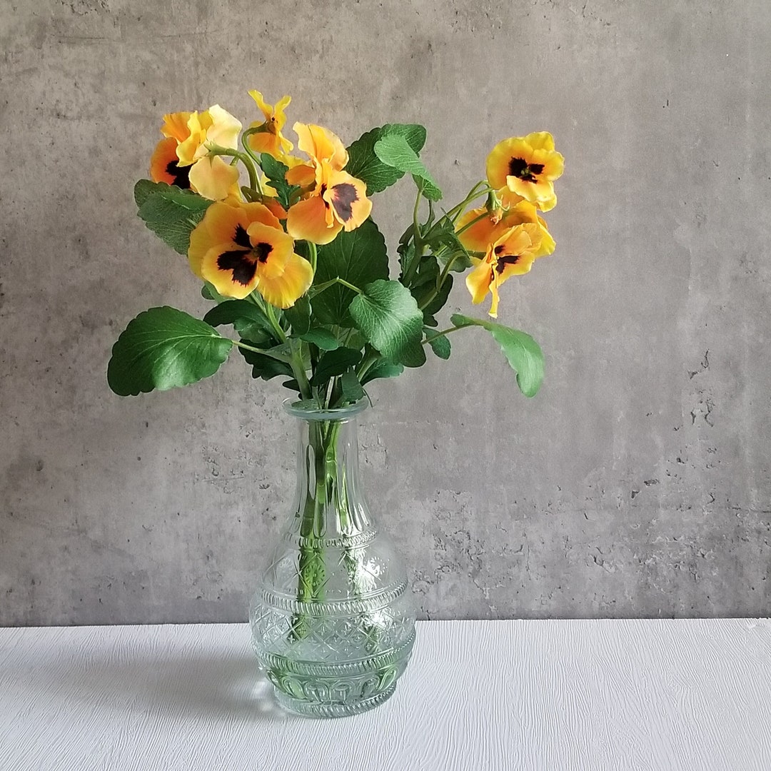 Yellow Pansy Stems in Cutglass Bud Vase W/ Faux Water - Etsy