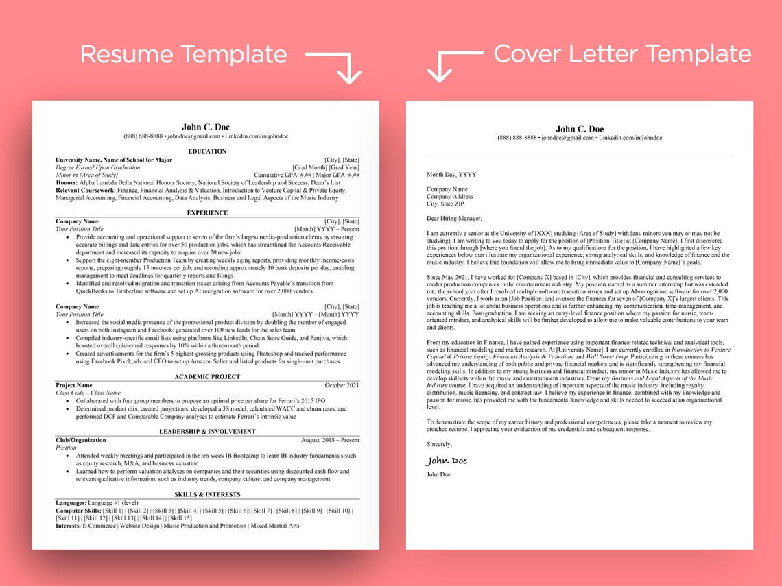 Finance Resume Template for College Students & Recent Graduates ...