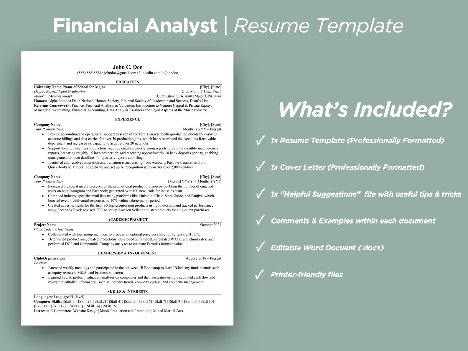 Finance Resume Template for College Students & Recent Graduates ...