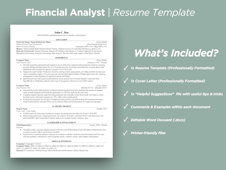 Finance Resume Template for College Students & Recent Graduates ...