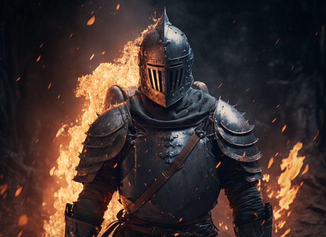 Medieval Soldier, Heavy Armor, DND, in Front of an Explosion Digital ...