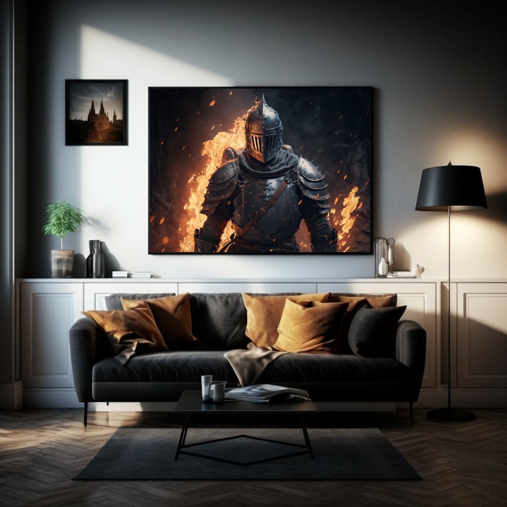 Medieval Soldier, Heavy Armor, DND, in Front of an Explosion Digital ...