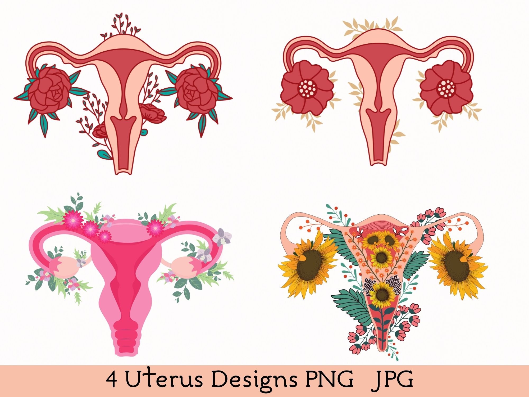 Útero floral útero png clipart útero paquete floral png - Etsy México