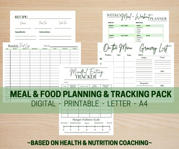 DIGITAL Meal & Food Planning and Tracking Pack 5 Pages - Etsy