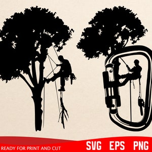 Tree Arborist SVG - Tree Services Svg, Tree Cutter Climbing, Silhouette ...