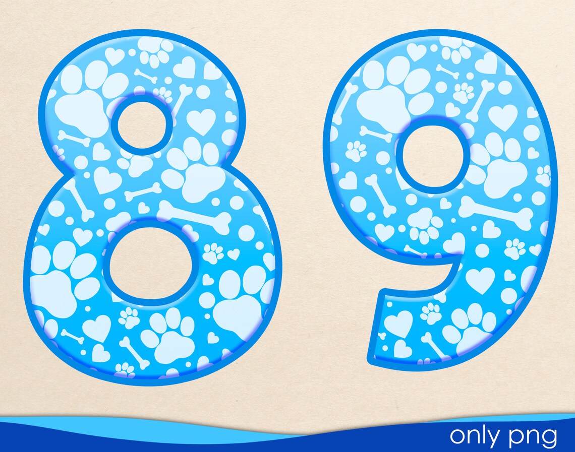 Birthday Numbers Png, Paw Numbers Png, Blue Numbers Png, Digital ...