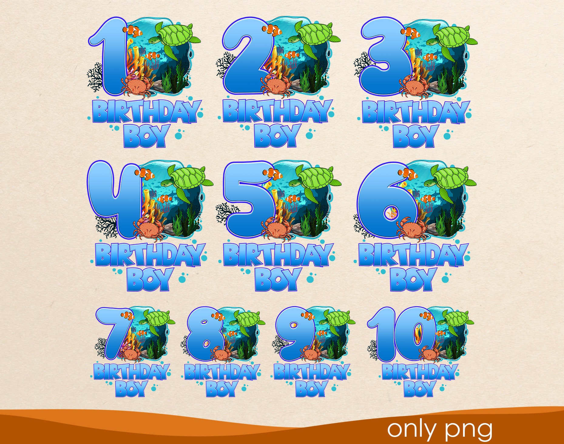 Sea Aquarium Birthday Boy Numbers Boy Png, Ocean Sea Birthday Numbers ...