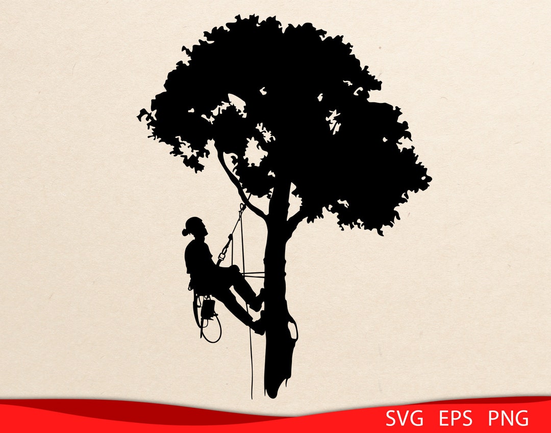 Tree Arborist SVG - Tree Services Svg, Tree Cutter Climbing, Silhouette ...