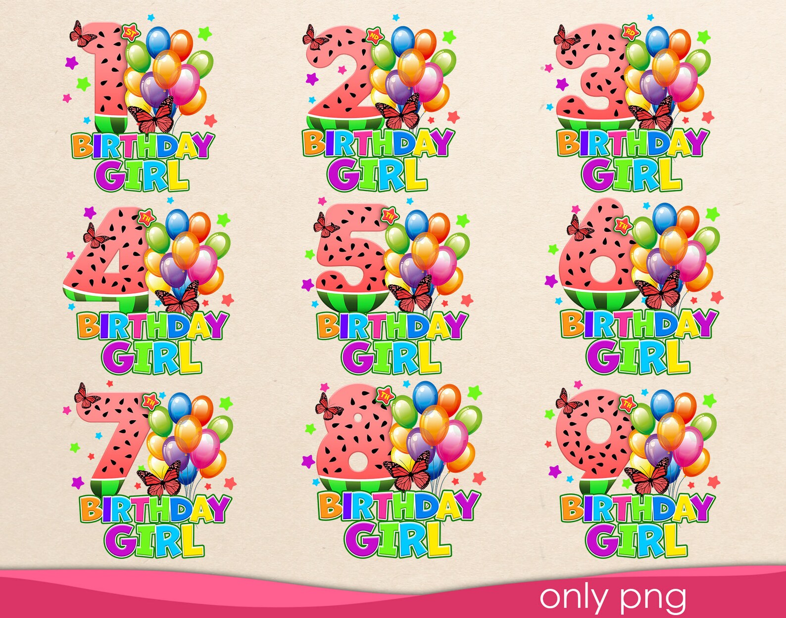 Watermelon Numbers Png, S, Birthday Watermelon Numbers Png, Digital ...