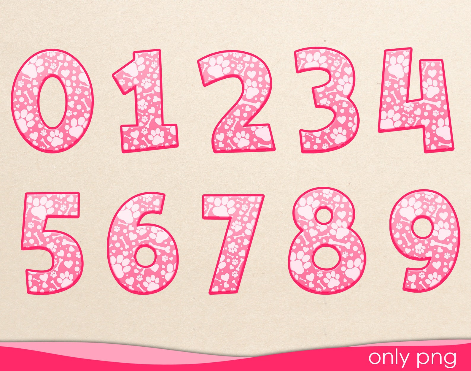 Birthday Numbers Png, Paw Numbers Png, Pink Numbers Png, Digital ...