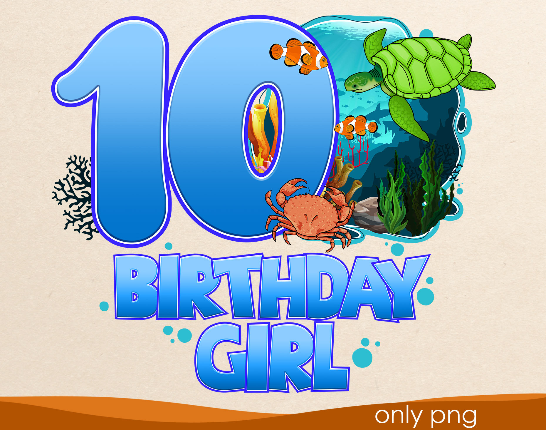 Sea Aquarium Birthday Girl Numbers Png, Ocean Sea Birthday Numbers Png ...