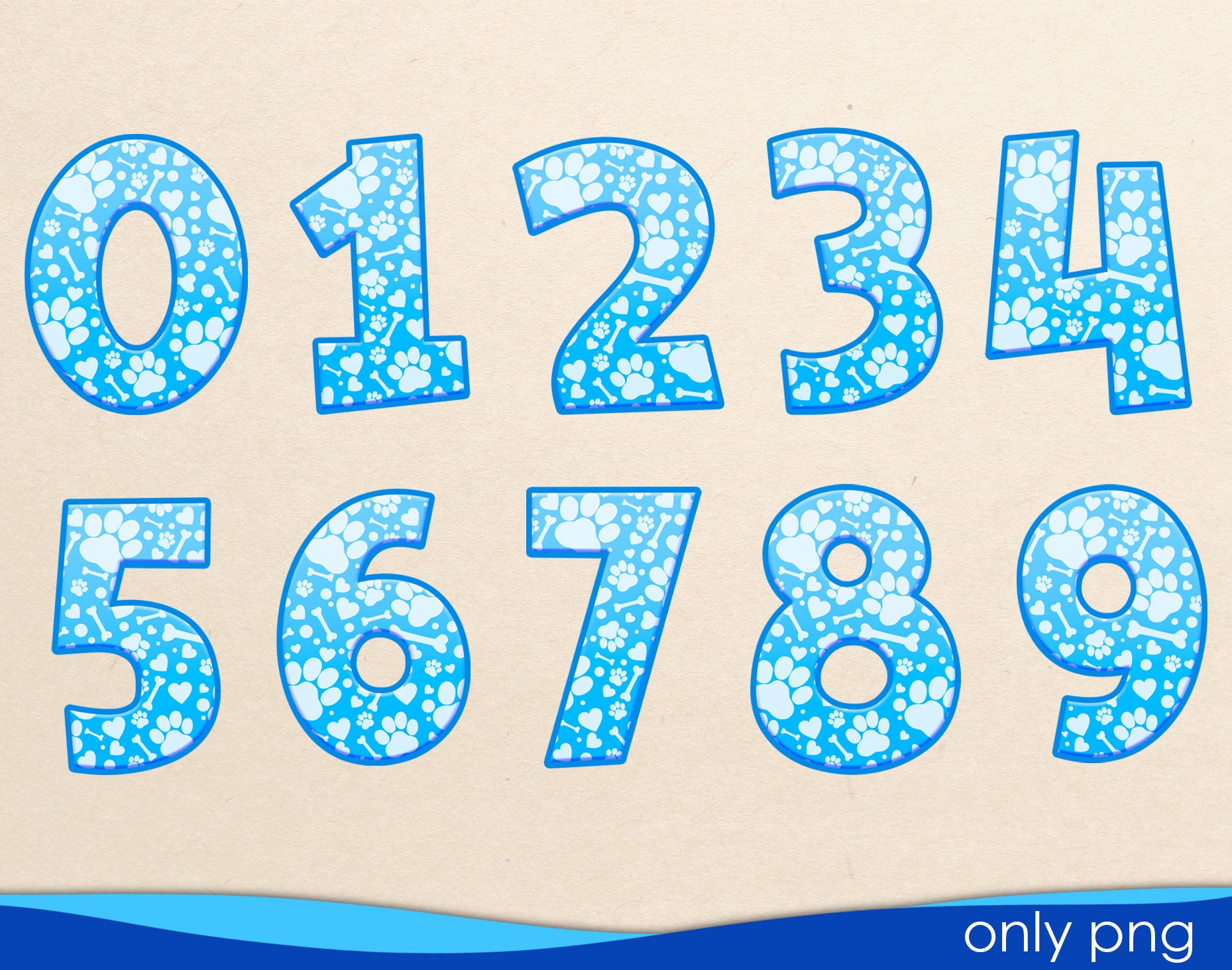 Birthday Numbers Png, Paw Numbers Png, Blue Numbers Png, Digital ...