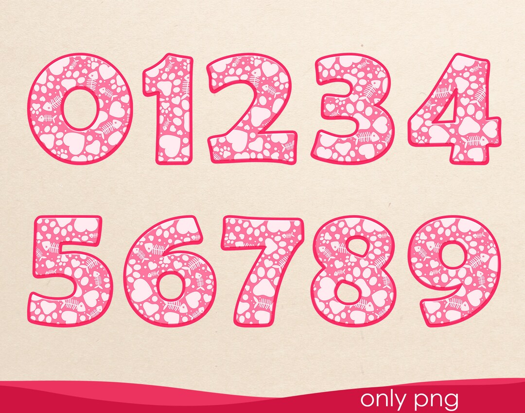 Birthday Numbers Png, Paw Numbers Png, Pink Numbers Png, Digital ...