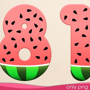 Watermelon Numbers Png, Summer Numbers Png, Birthday Watermelon Numbers ...