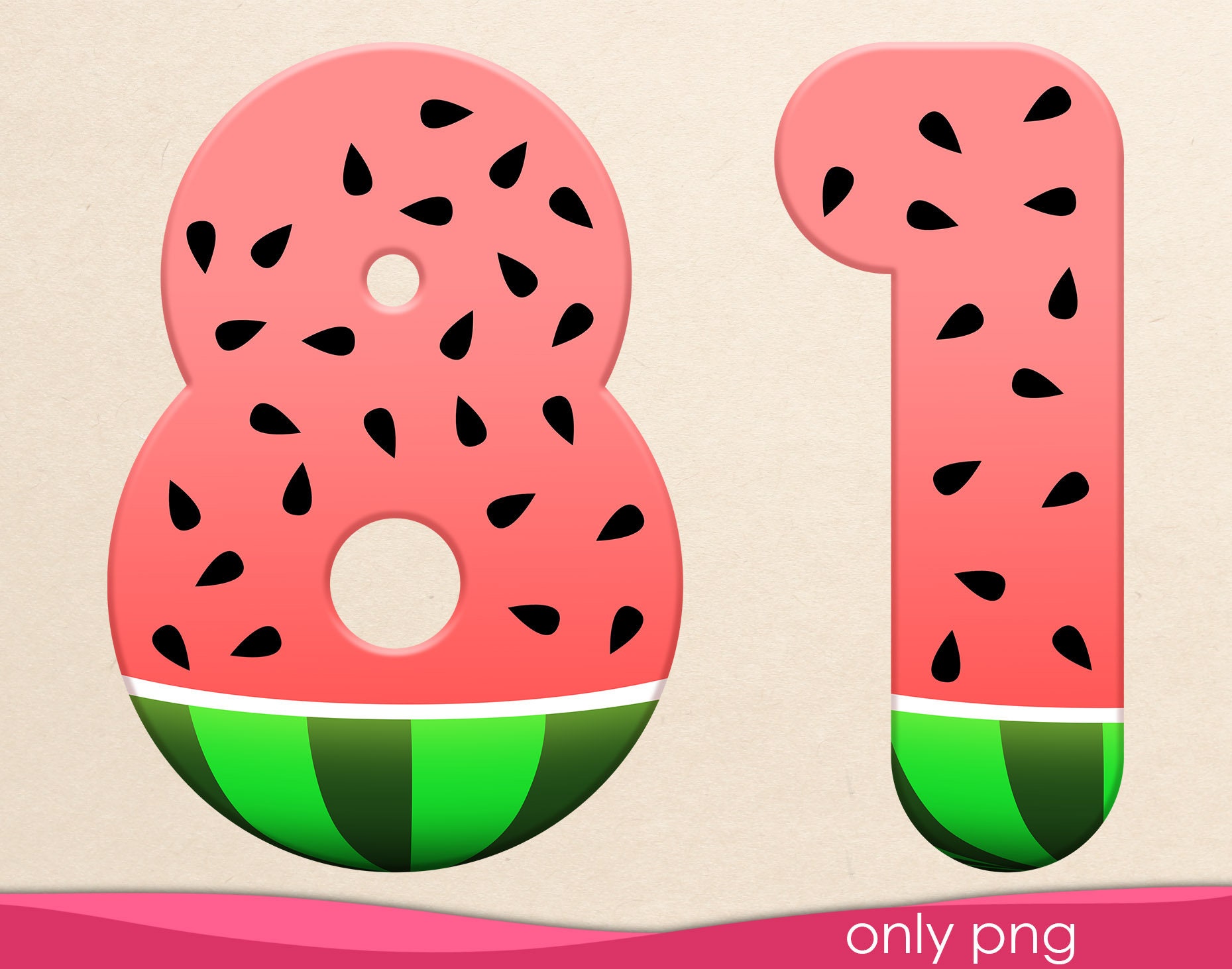 Watermelon Numbers Png, Summer Numbers Png, Birthday Watermelon Numbers ...