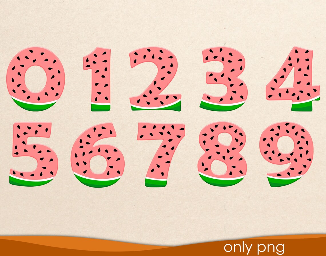 Watermelon Numbers Png, Summer Numbers Png, Birthday Watermelon Numbers ...