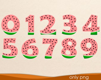 Watermelon Numbers Png, Summer Numbers Png, Birthday Watermelon Numbers ...