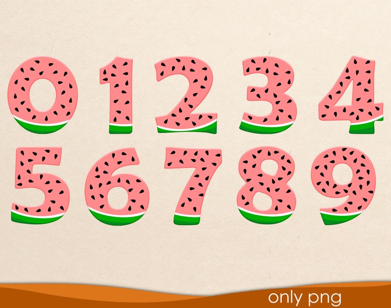 Watermelon Numbers Png, Summer Numbers Png, Birthday Watermelon Numbers ...