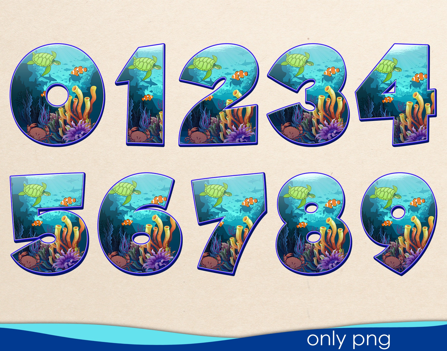 Sea Aquarium Birthday Numbers Png, Ocean Sea Numbers Png, Birthday ...