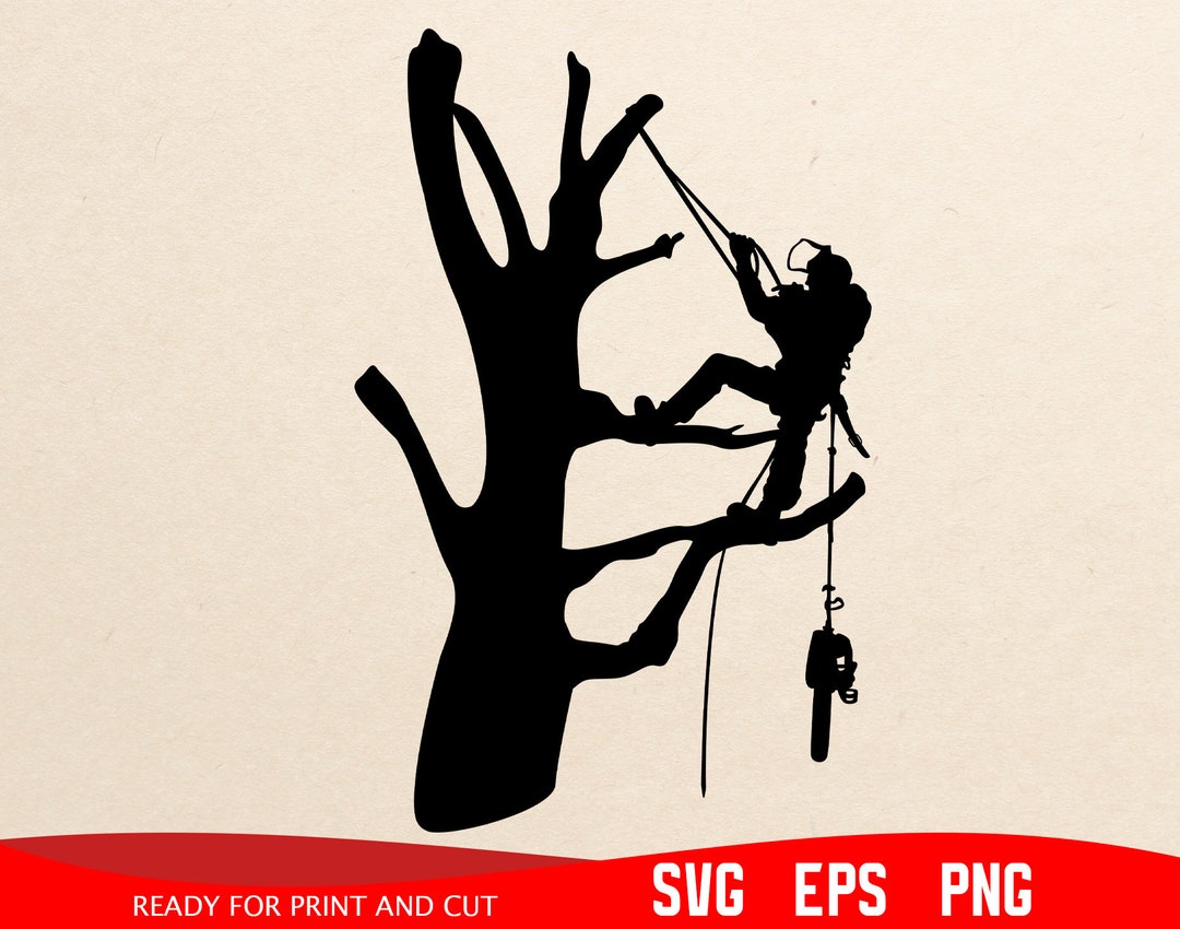 Tree Arborist SVG - Tree Services Svg, Tree Cutter Climbing, Silhouette ...