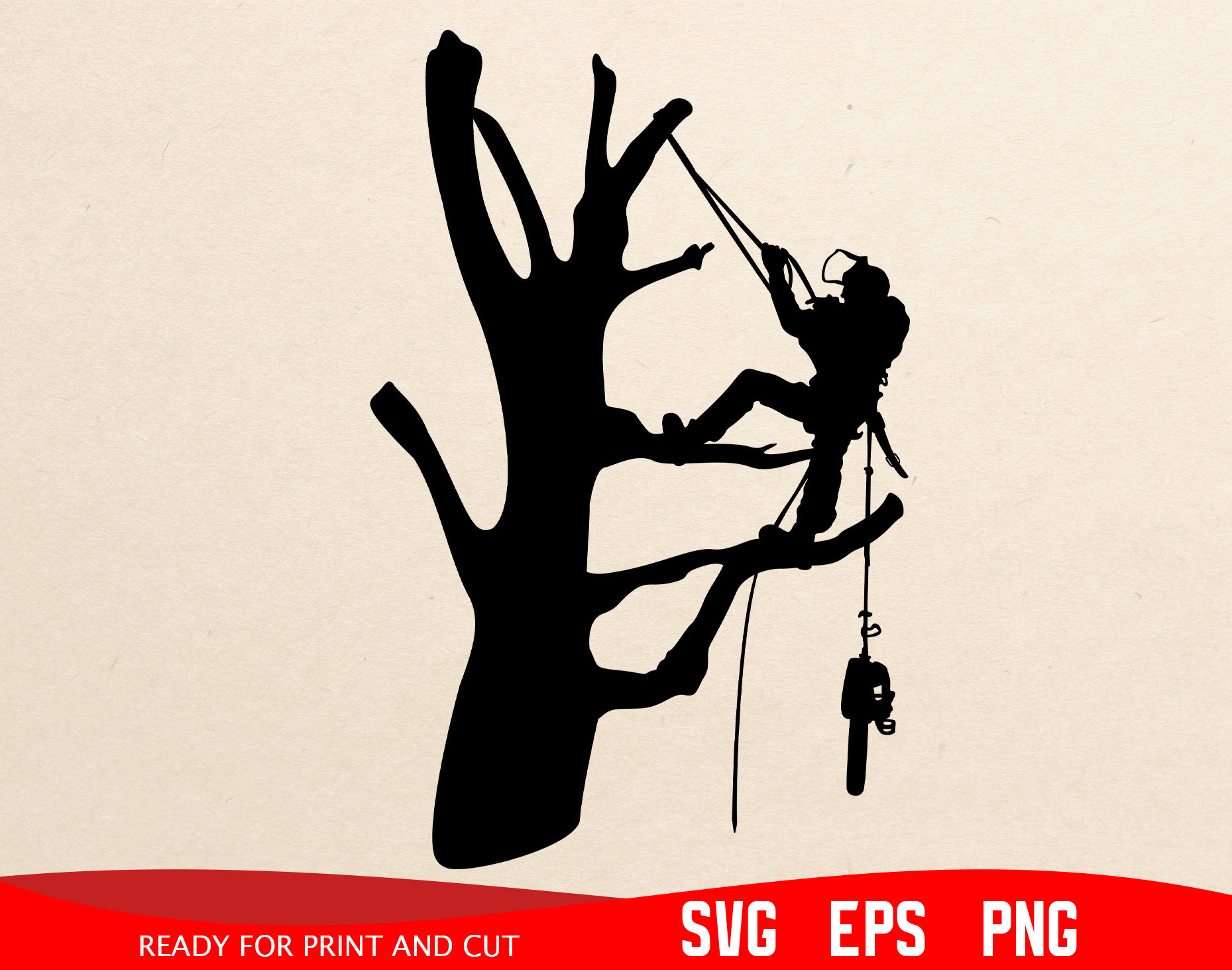 Tree Arborist SVG Tree Services Svg, Tree Cutter Climbing, Silhouette ...