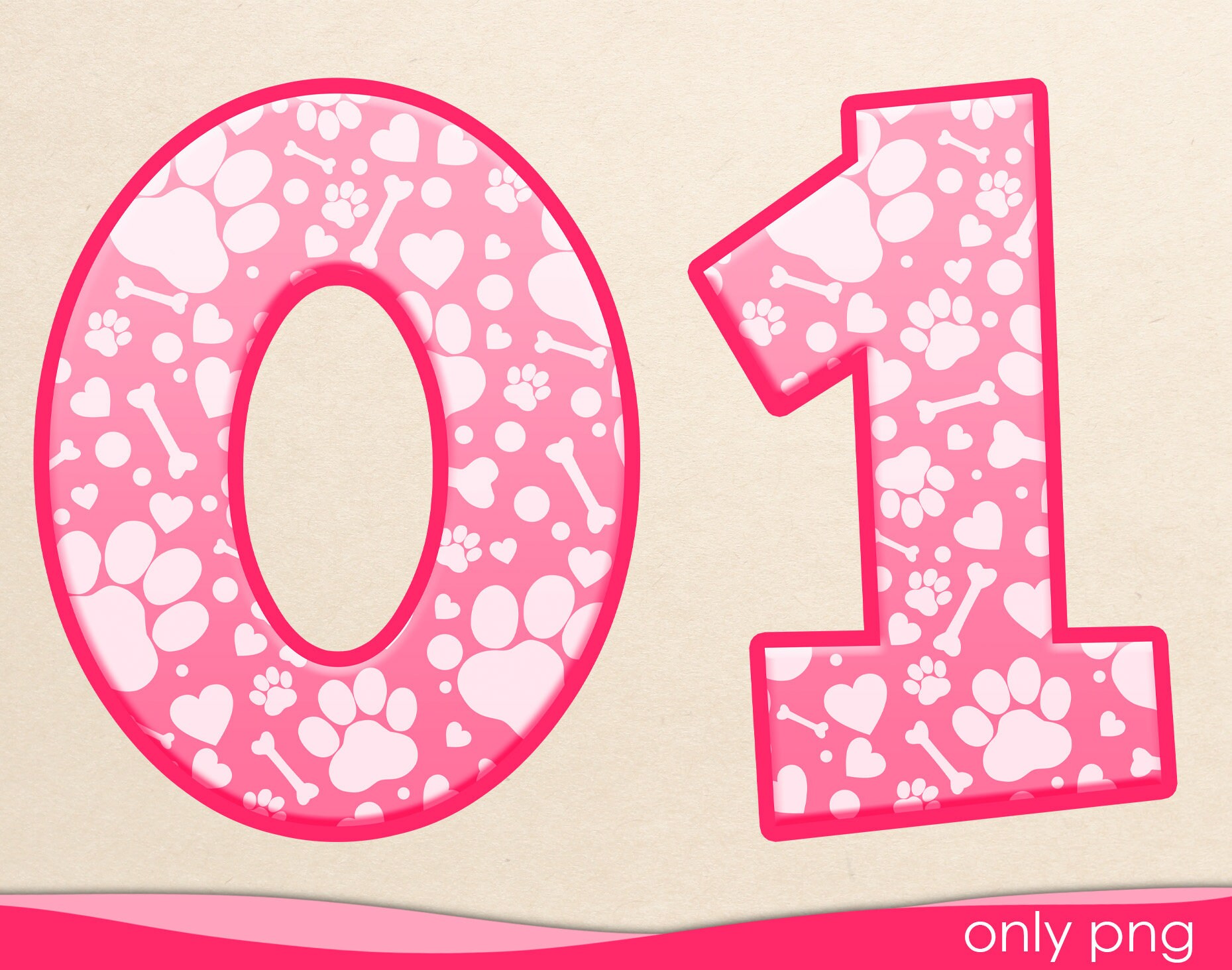 Birthday Numbers Png, Paw Numbers Png, Pink Numbers Png, Digital ...