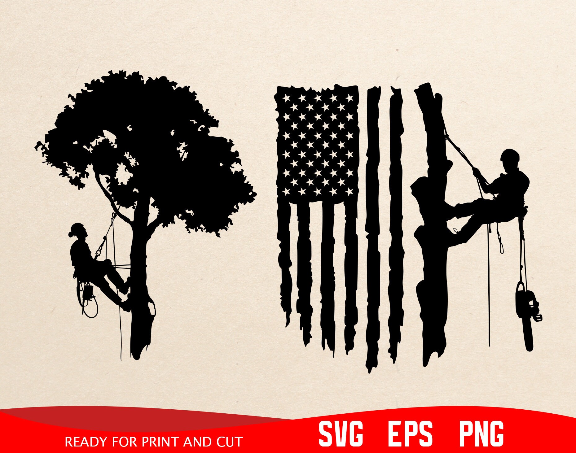 Tree Arborist SVG - Tree Services Svg, Tree Cutter Climbing, Silhouette ...