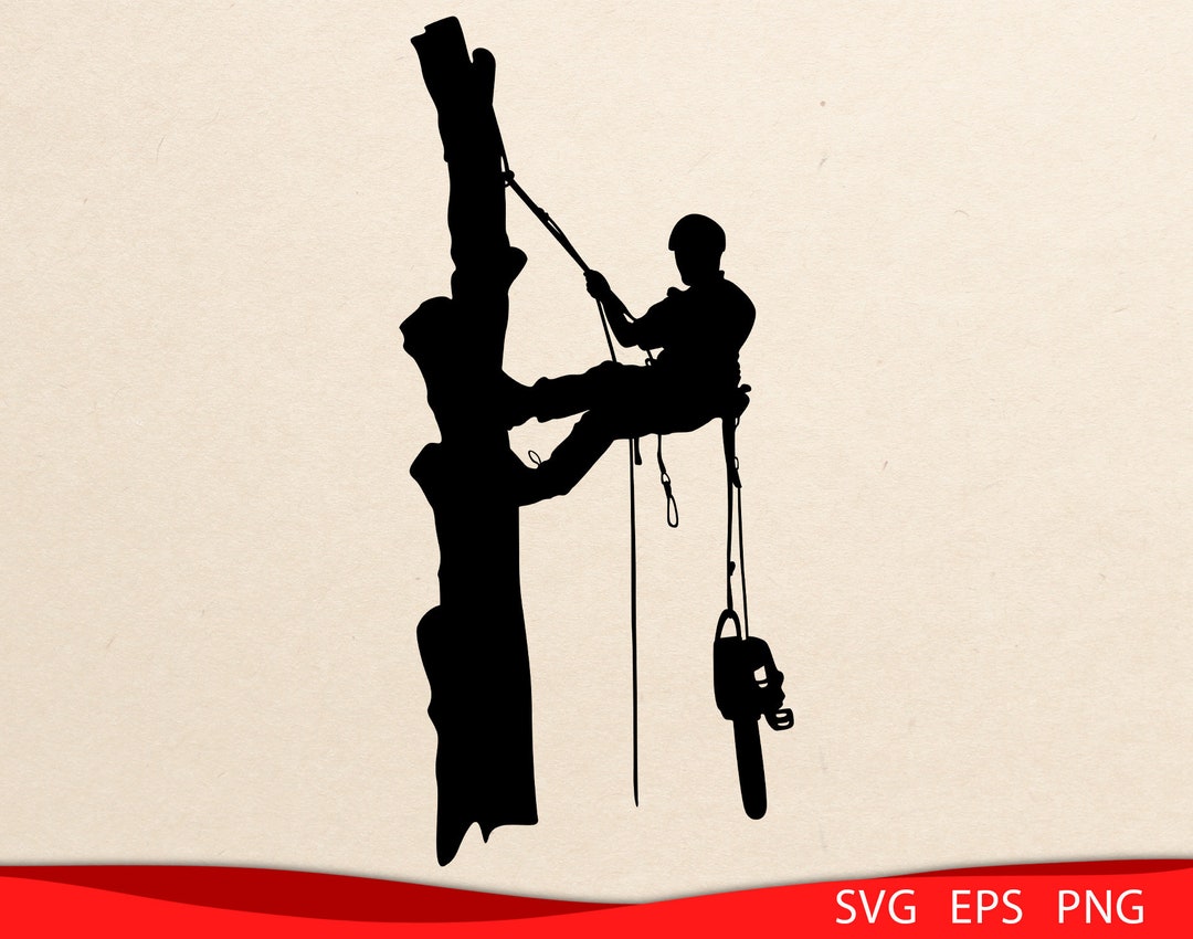 Tree Arborist SVG - Tree Services Svg, Tree Cutter Climbing, Silhouette ...