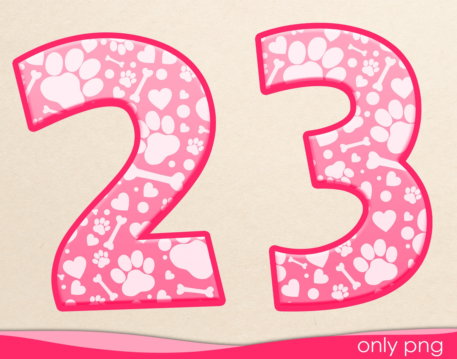 Birthday Numbers Png, Paw Numbers Png, Pink Numbers Png, Digital ...