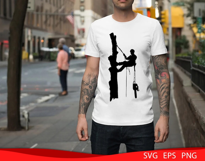 Tree Arborist SVG - Tree Services Svg, Tree Cutter Climbing, Silhouette ...