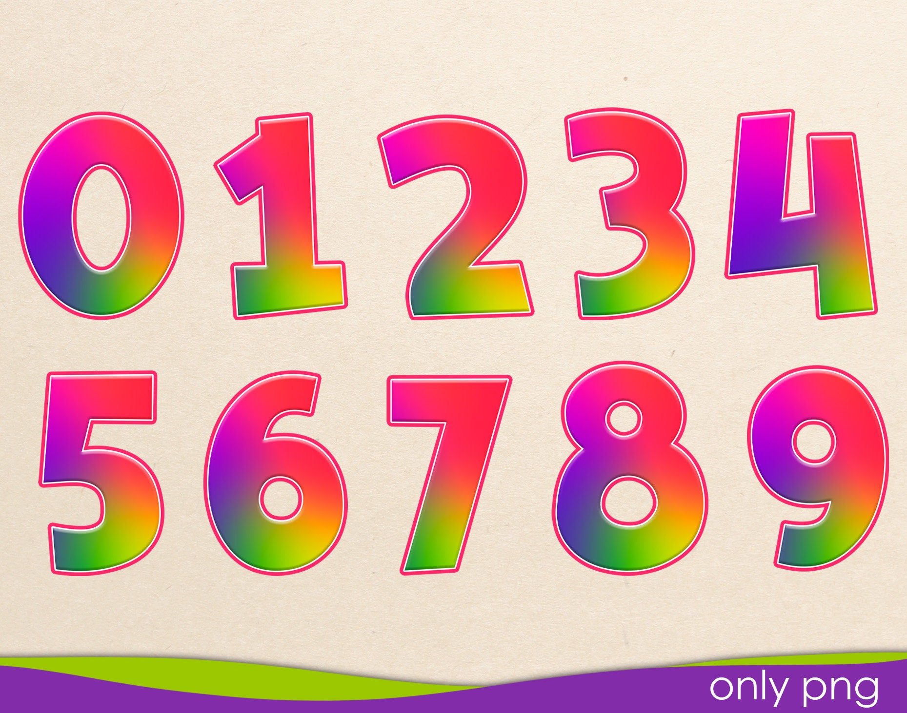 Birthday Numbers Png Rainbow Numbers Png Multicolored - Etsy