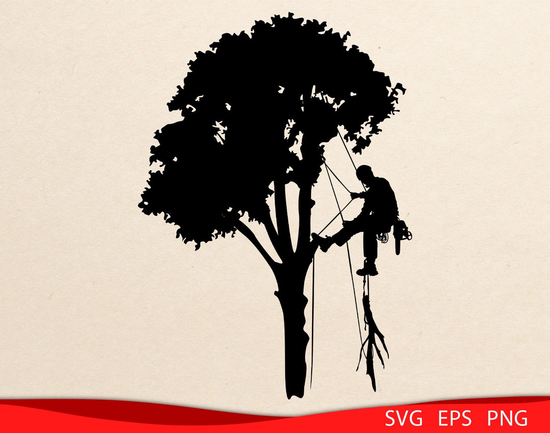Tree Arborist SVG - Tree Services Svg, Tree Cutter Climbing, Silhouette ...