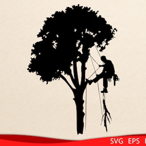 Tree Arborist SVG - Tree Services Svg, Tree Cutter Climbing, Silhouette ...