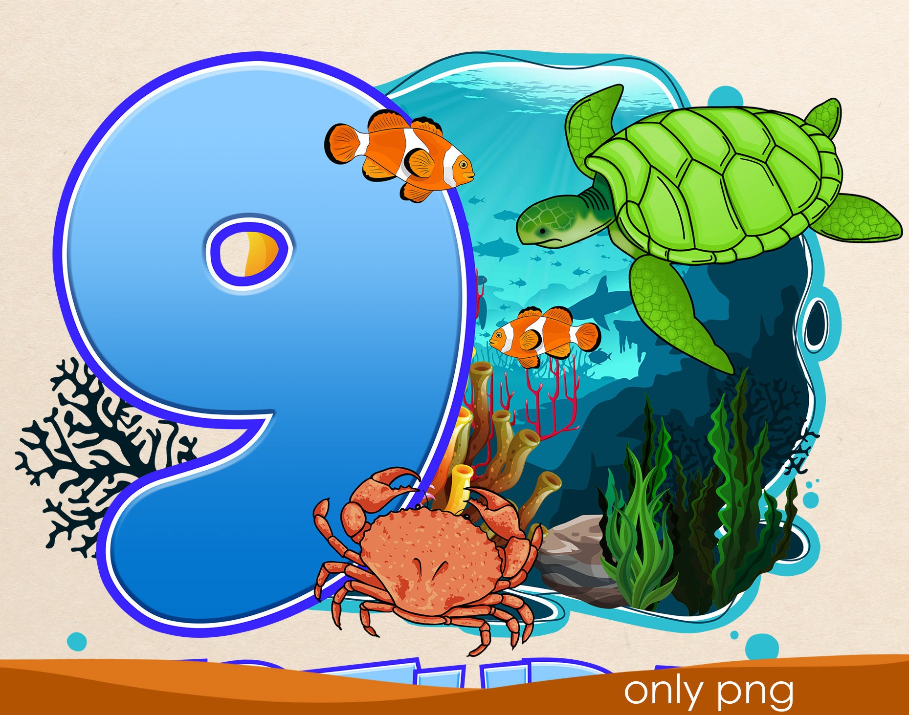 Sea Aquarium Birthday Boy Numbers Boy Png, Ocean Sea Birthday Numbers ...