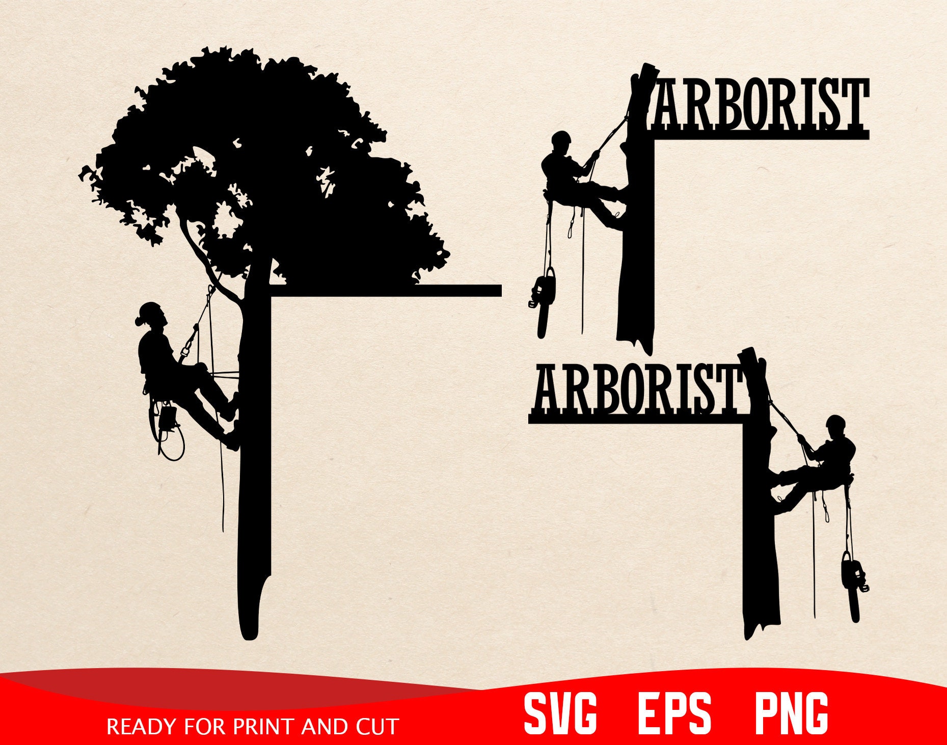 Tree Arborist SVG Tree Services Svg, Tree Cutter Climbing, Silhouette ...